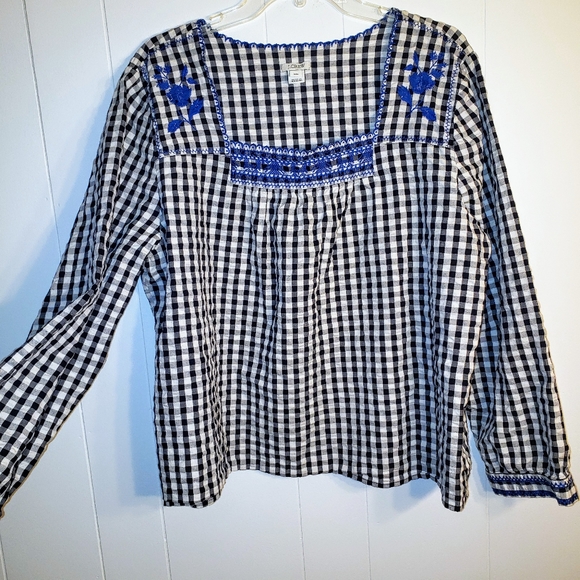 J. Crew | Tops | J Crew Xxl Black White Gingham Plaid Peasant Top | Poshmark